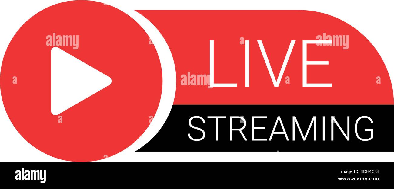 Professional Live Streaming Icon: Red Play Button Symbol for Real-Time ...