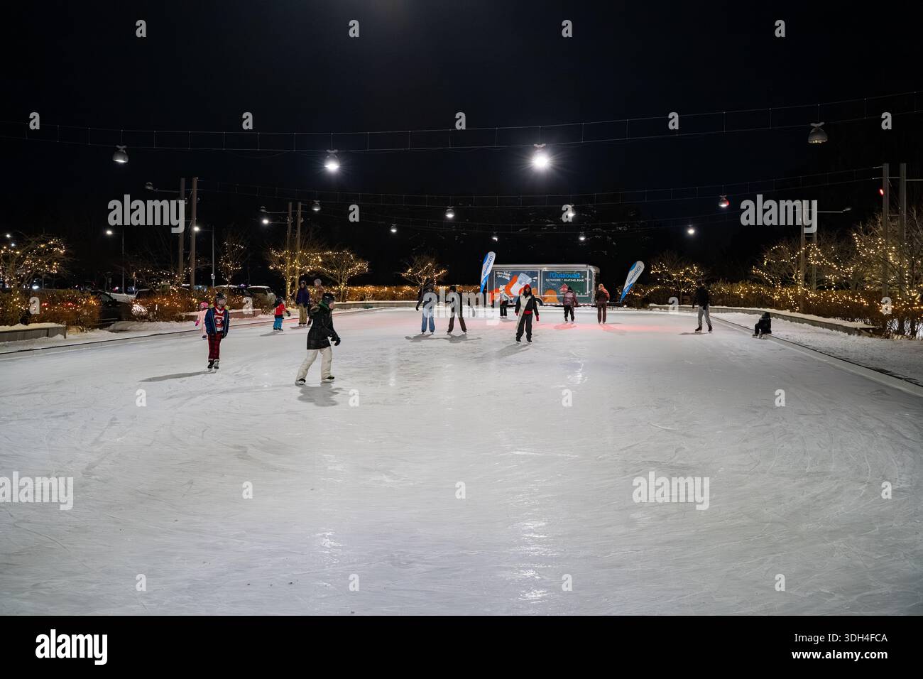View of outdoor ice rink at Lansdowne Park in Ottawa at night. Ottawa ...