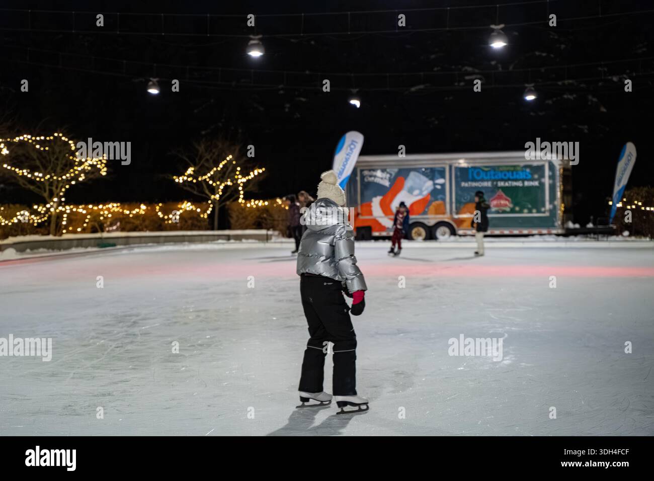 View of outdoor ice rink at Lansdowne Park in Ottawa at night. Ottawa ...