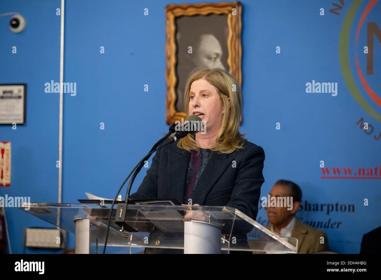 New York City Police Commissioner Jessica Tisch speaks during a Martin ...