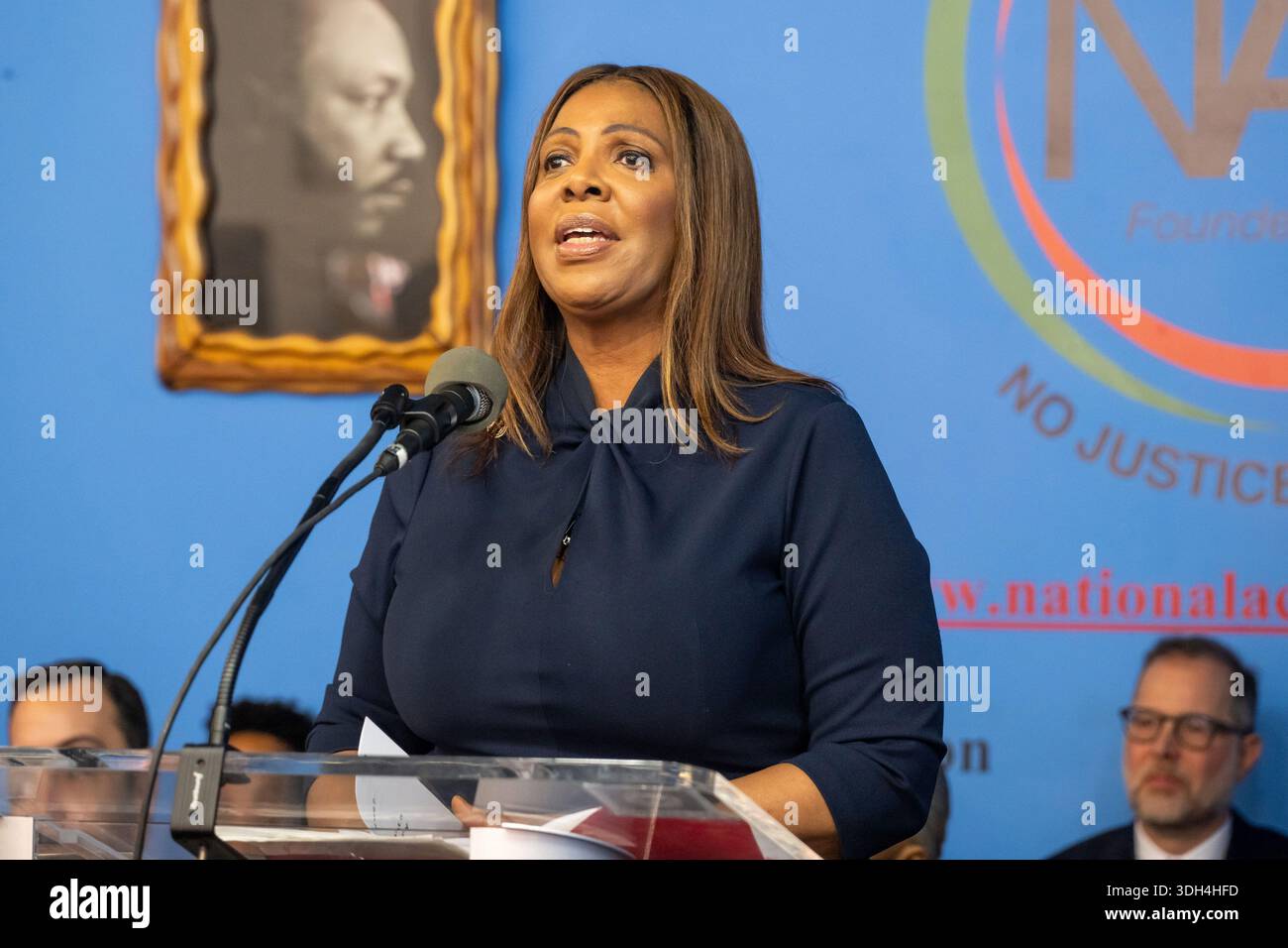 New York State Attorney General Letitia James speaks during a Martin ...