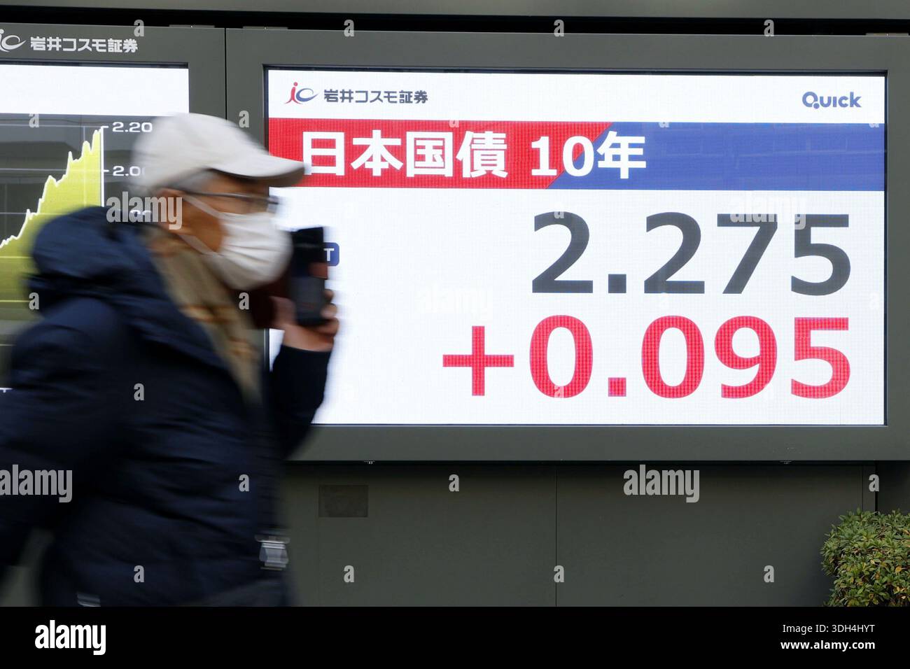 A financial data monitor in Tokyo shows the yield on the newly issued ...