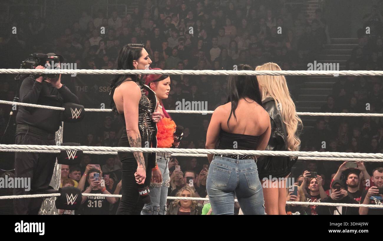 Belfast, Northern Ireland. 19 January 2026. Rhea Ripley, Iyo Sky, Liv ...