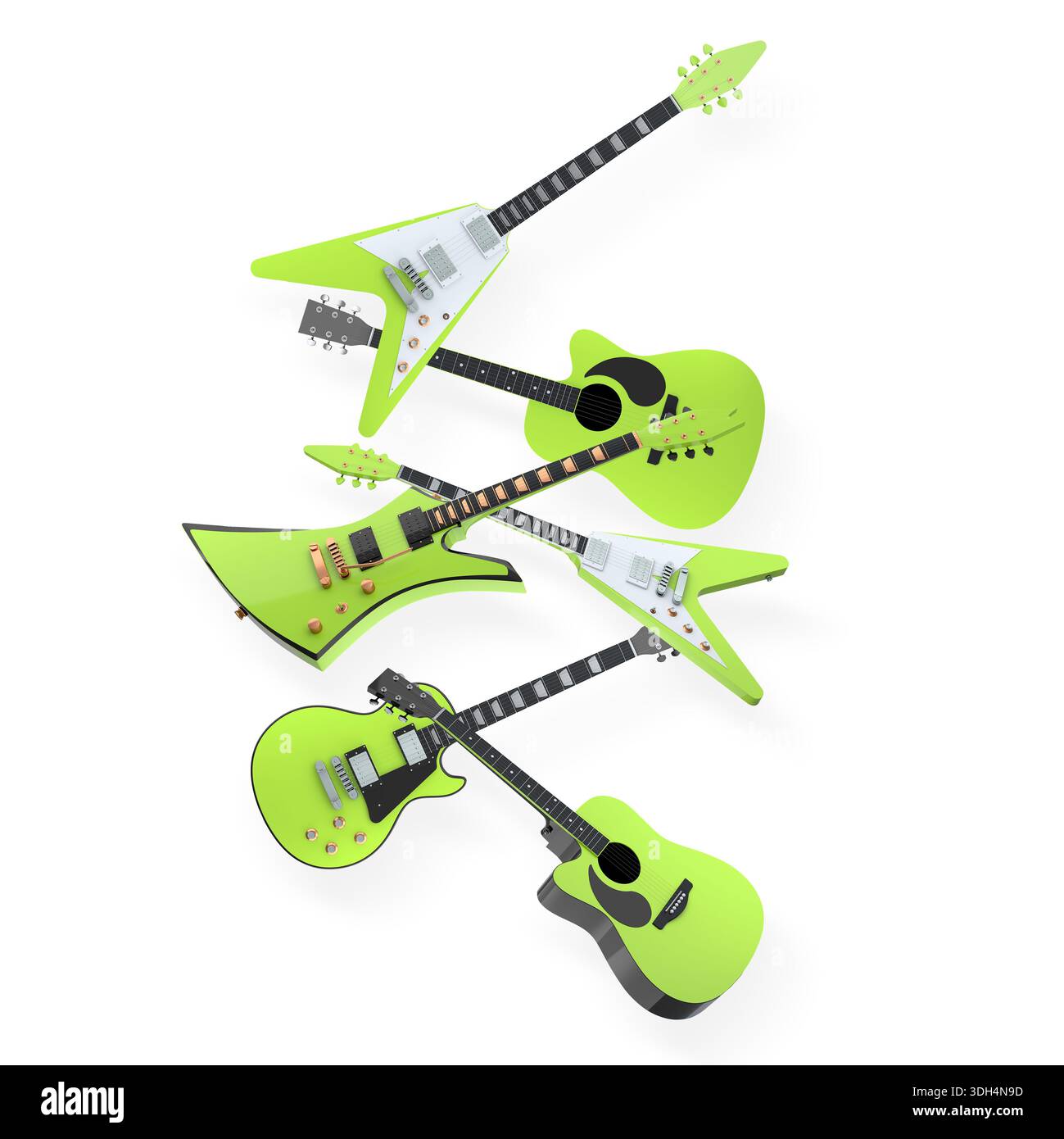 Set of electric and acoustic guitars with unique body shapes isolated ...