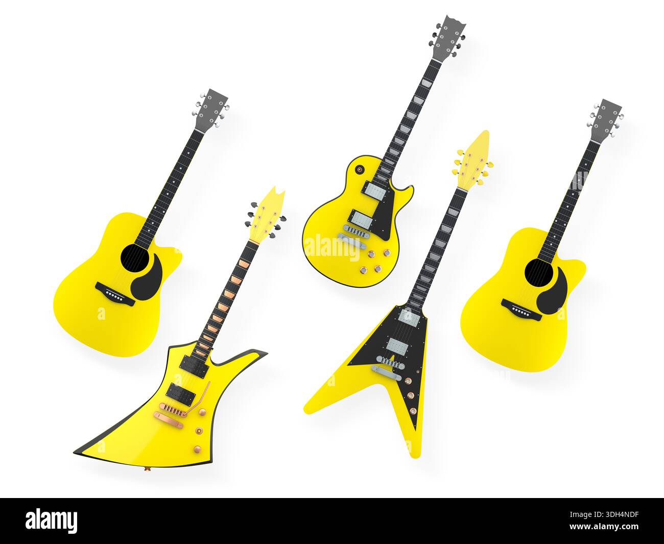 Set of electric and acoustic guitars with unique body shapes isolated ...