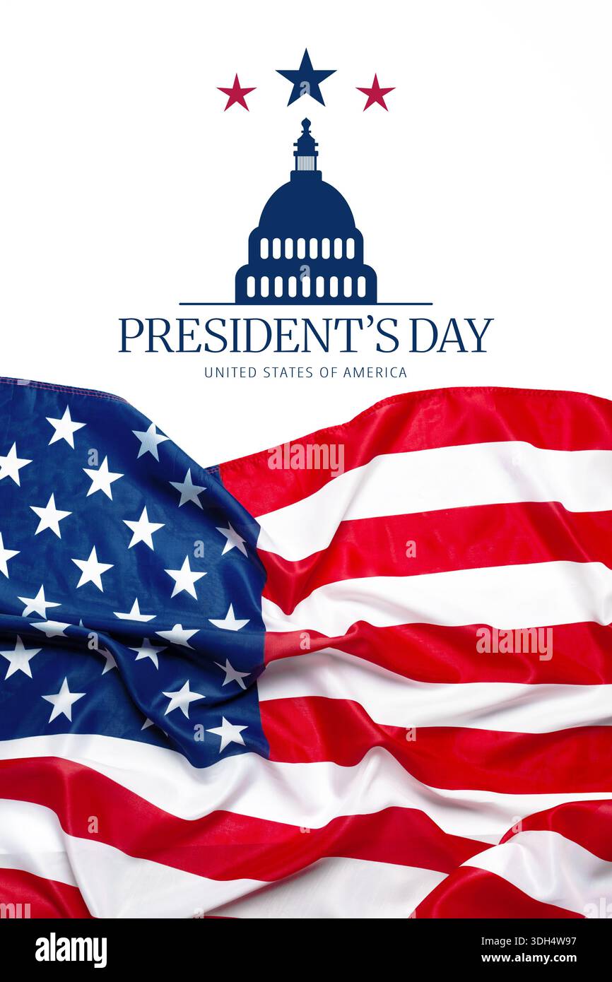 Celebration of Presidents Day with American flag and national symbols ...