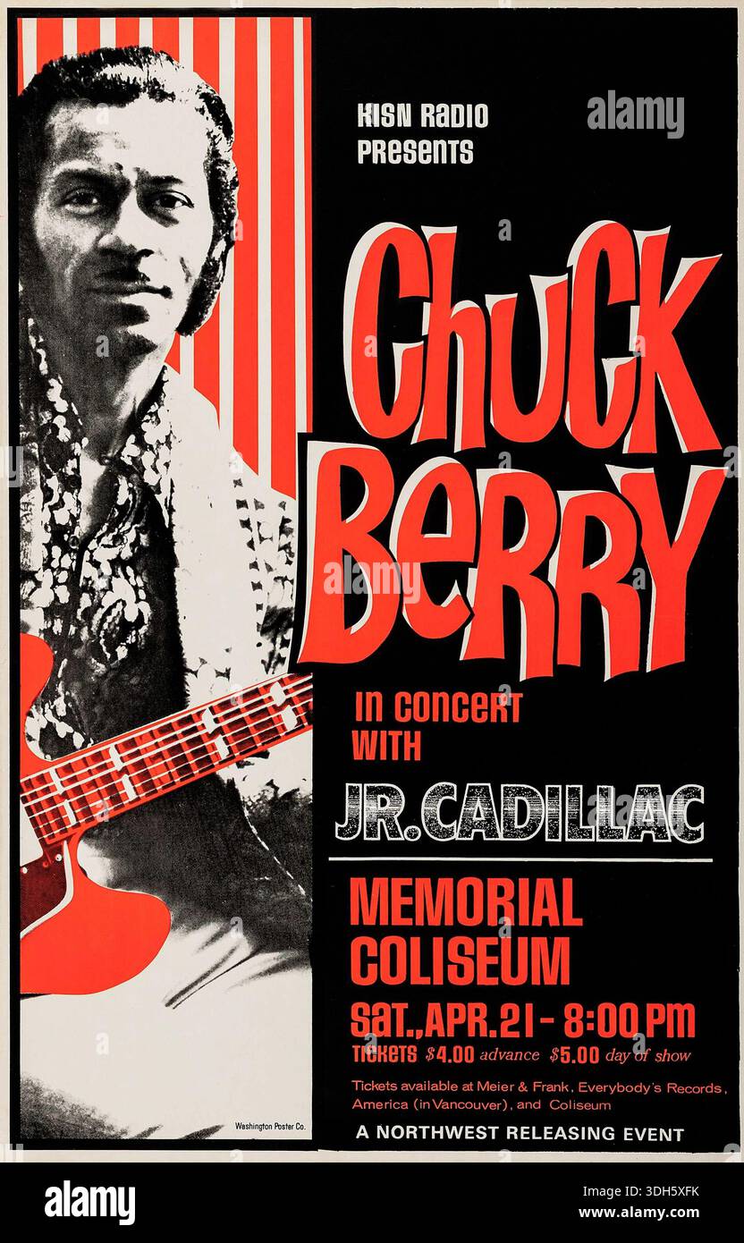 Red and black concert window card for Chuck Berry presented by KIGH ...