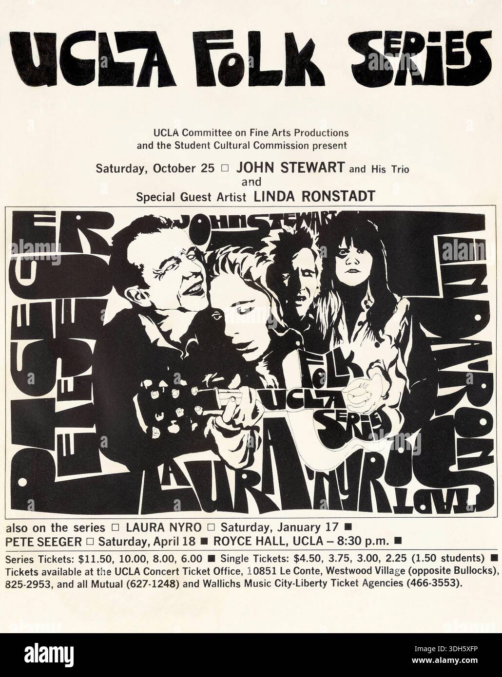 Black and white collage poster for the UCLA Folk Series featuring John ...