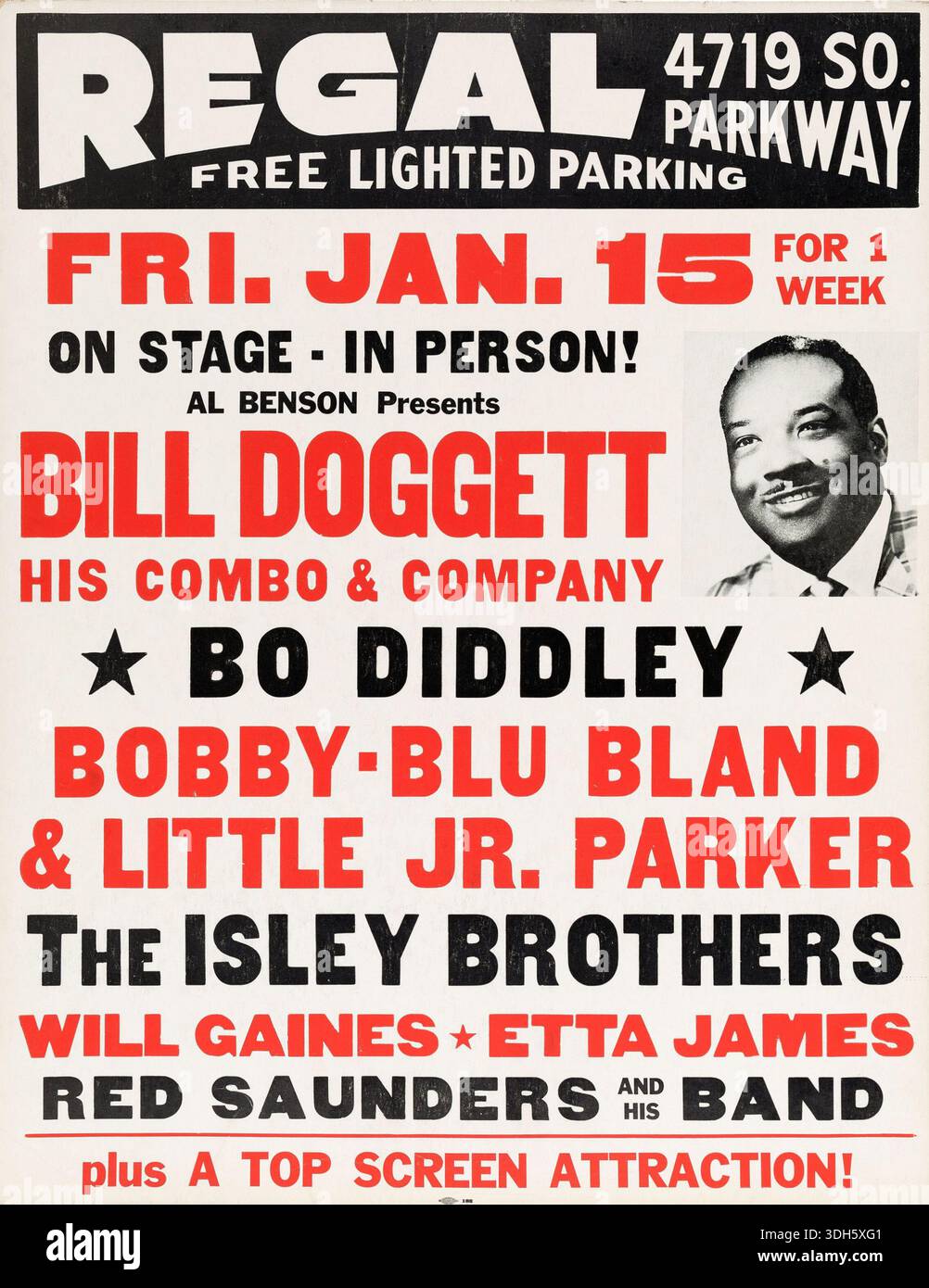 Red, white, and black typographic poster for Al Benson's show starring ...