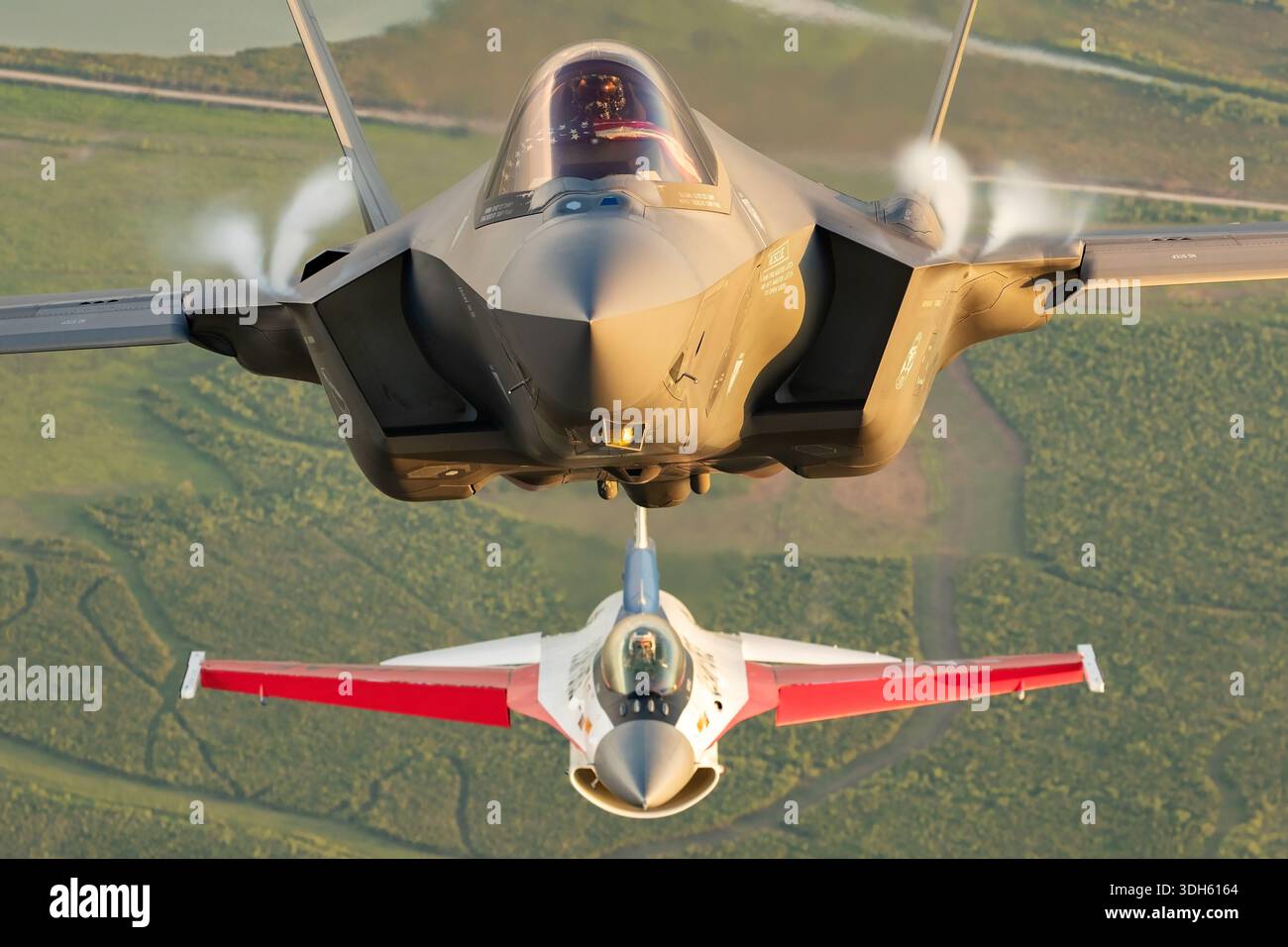 The image features a U.S. Air Force Lockheed Martin F-35A Lightning II ...