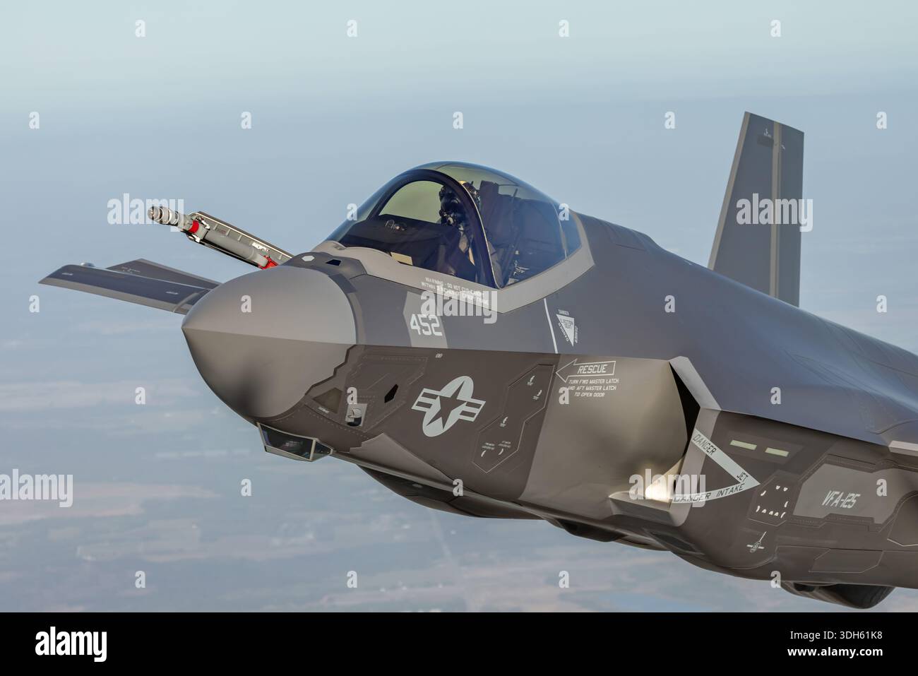 The F-35C Lightning II NJ-452, U.S. Navy VFA-125 Rough Raiders, is a ...
