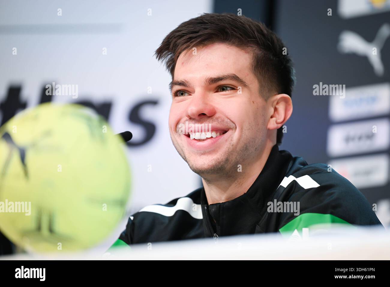 Silkeborg, Denmark. 20th Jan, 2026. Player Renars Uscins smiles at a ...