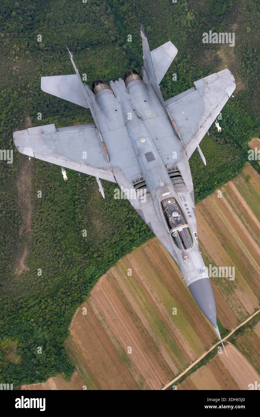 Overhead air-to-air photograph of a Serbian Air Force Mikoyan-Gurevich ...