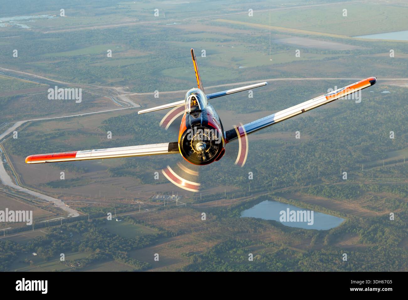 Close-up air-to-air view of North American T-28C Trojan, registration ...