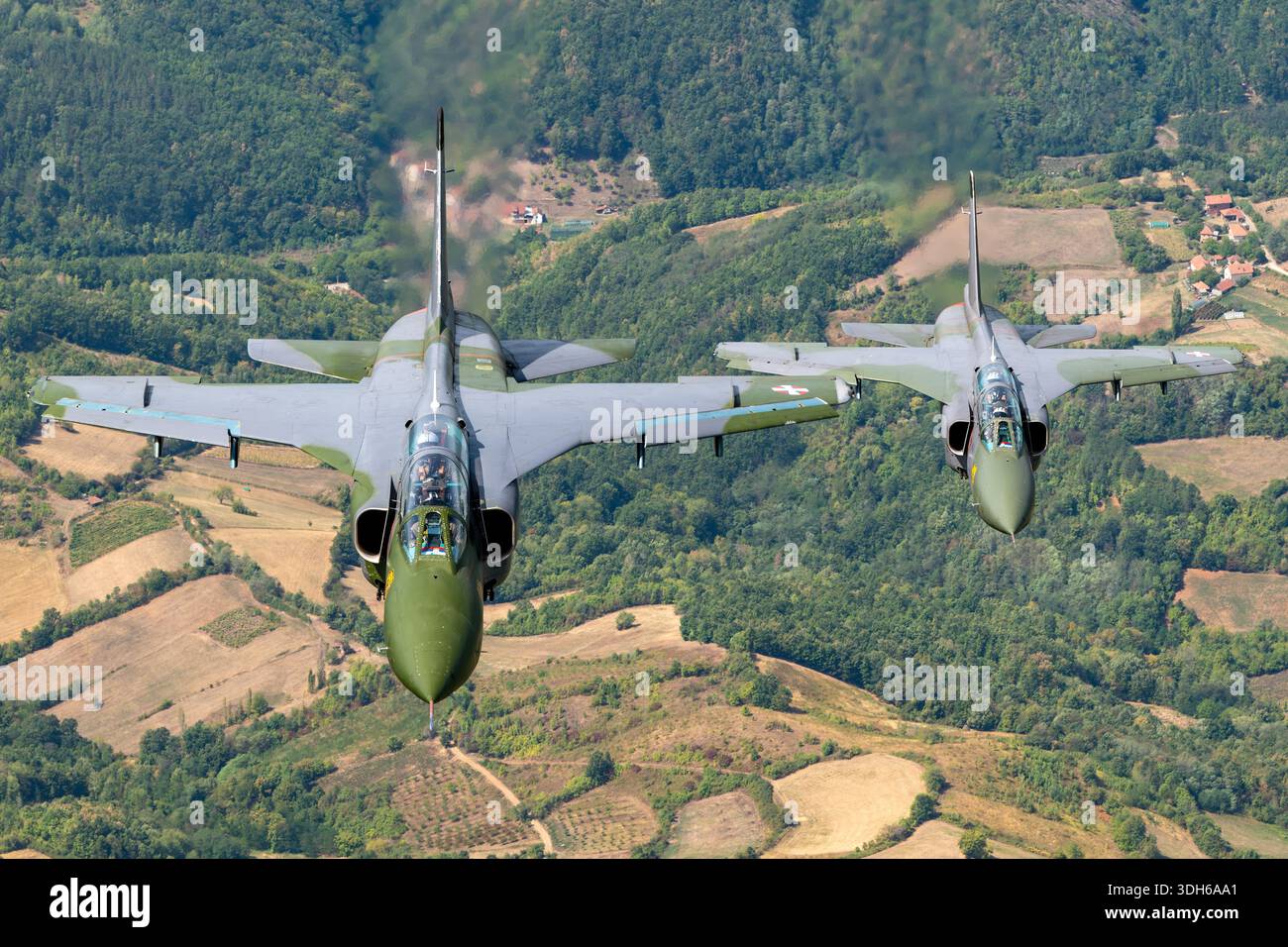 Air to air photograph of two Serbian Air Force Soko NJ-22 Orao aircraft ...