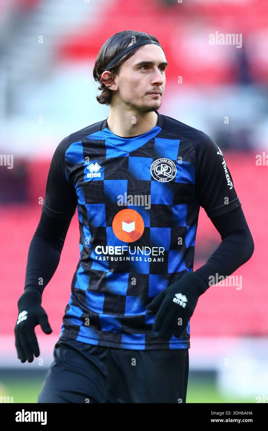 Daniel Bennie of Queens Park Rangers warms up during the Stoke City v ...