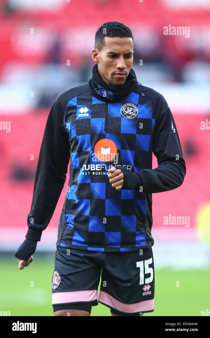 Isaac Hayden of Queens Park Rangers warms up during the Stoke City v ...