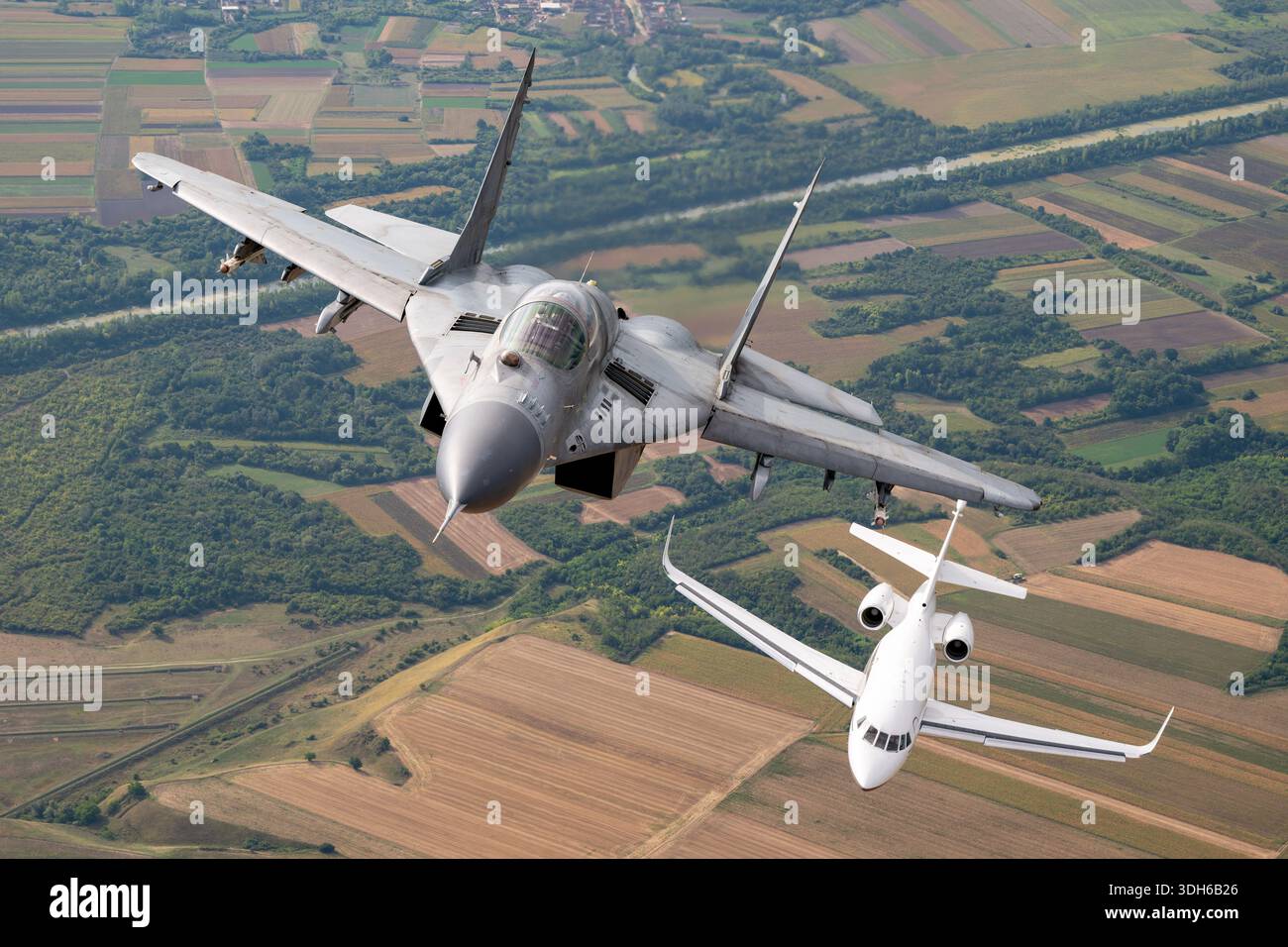 The image depicts an air-to-air formation flight at Serbian Airpower ...