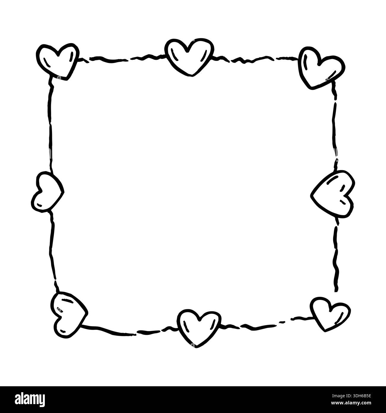 Simple doodle frame with hearts. Outline Valentine square empty frame ...