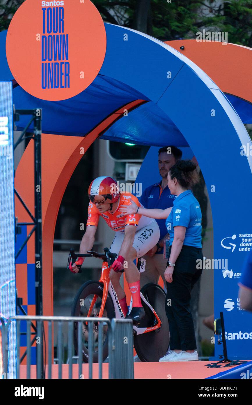 Adelaide, Australia. 20th Jan, 2026. Ben Swift (65 Ineos Grenadiers) at the starting line during ...
