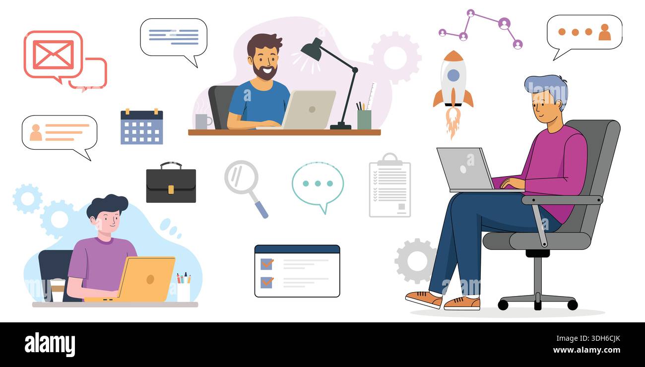 Remote Work Team Collaboration Office Communication Concept Stock ...