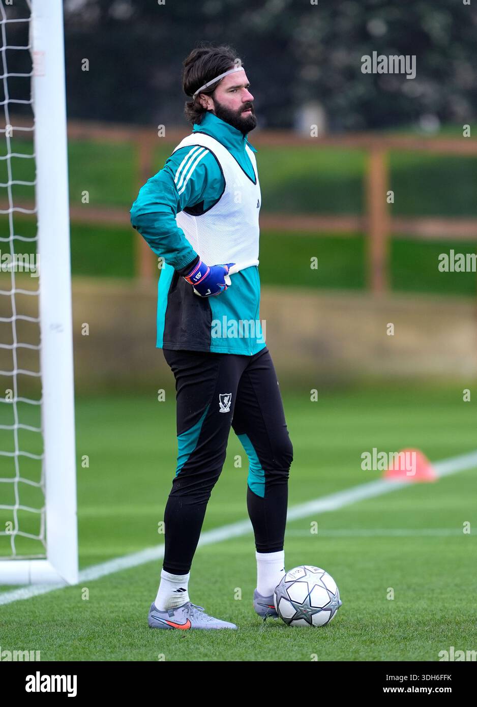 Liverpool goalkeeper Alisson Becker during a training session at the ...