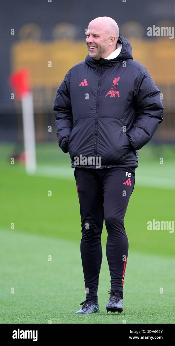 Liverpool manager Arne Slot during a training session at the AXA ...