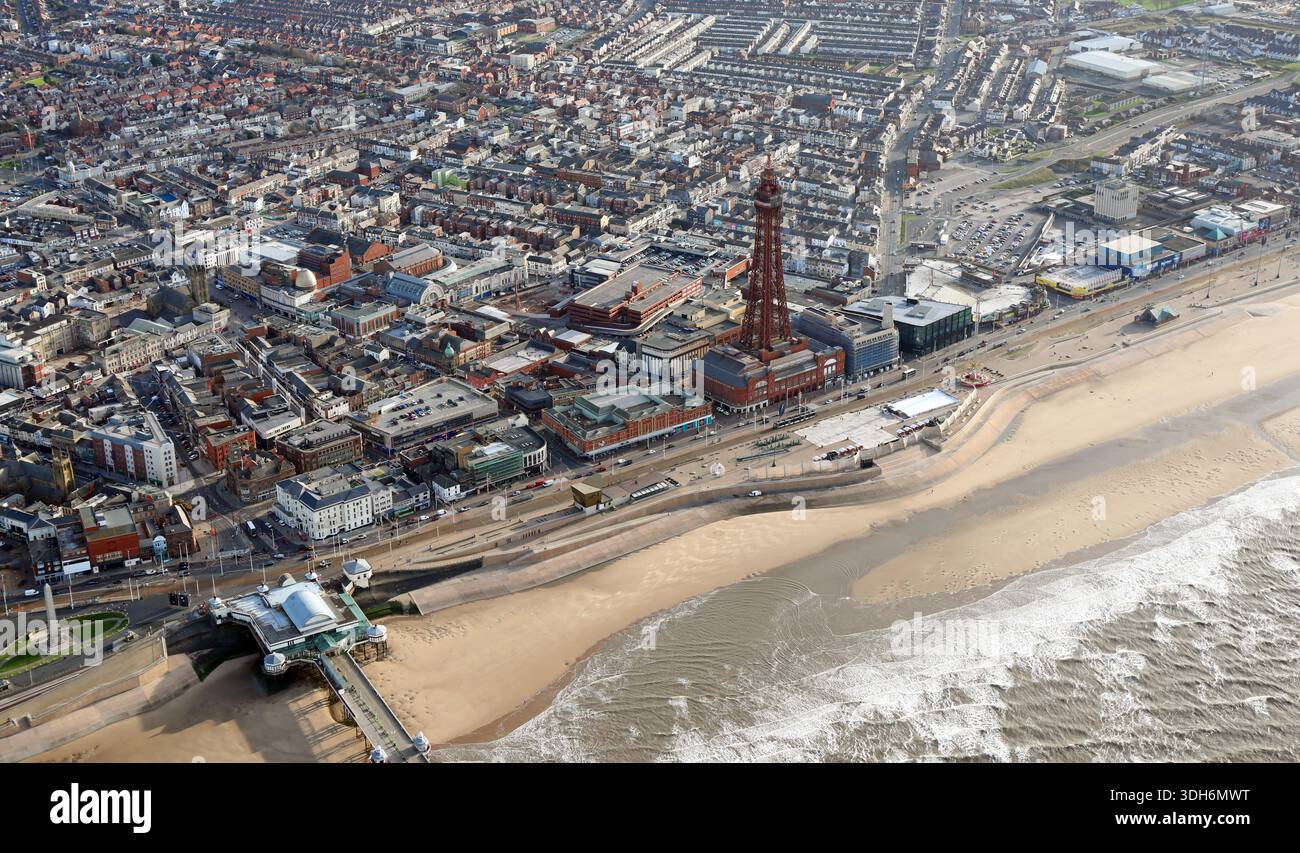 aerial view of the Blackpool town centre skyline with the iconic ...