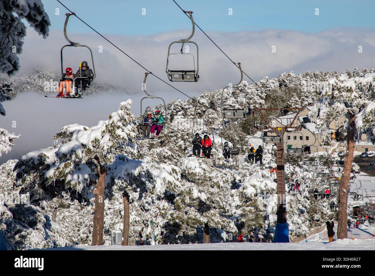 People skiing during the ski season in Navacerrada, on 20 January 2026 ...