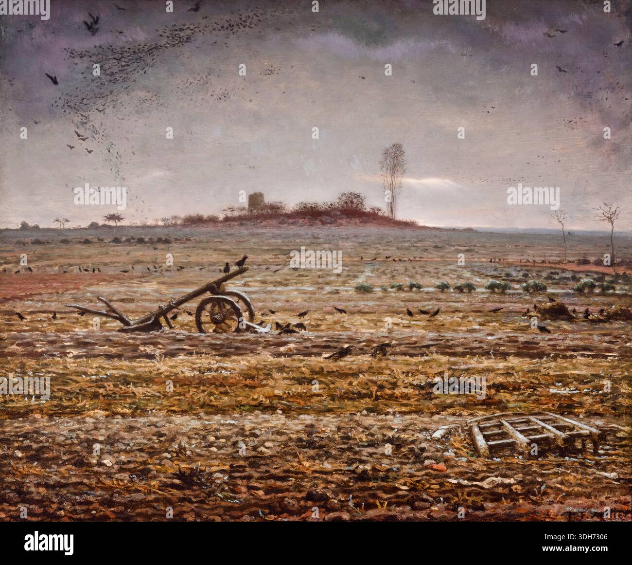 Jean Francois Millet, The Chailly plain with harrow and plow, painting ...