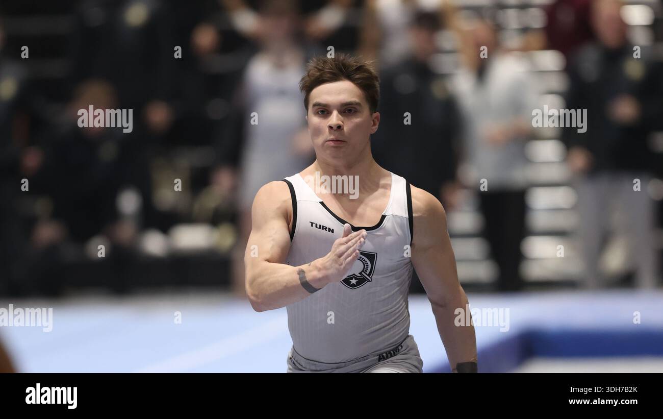 Army's Jacob Brenner competes during an NCAA gymnastics meet on Friday ...