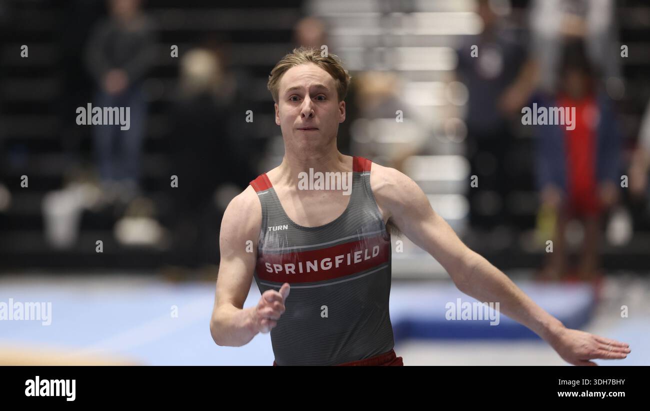 Springfield's Evan Reichert competes during an NCAA gymnastics meet on ...