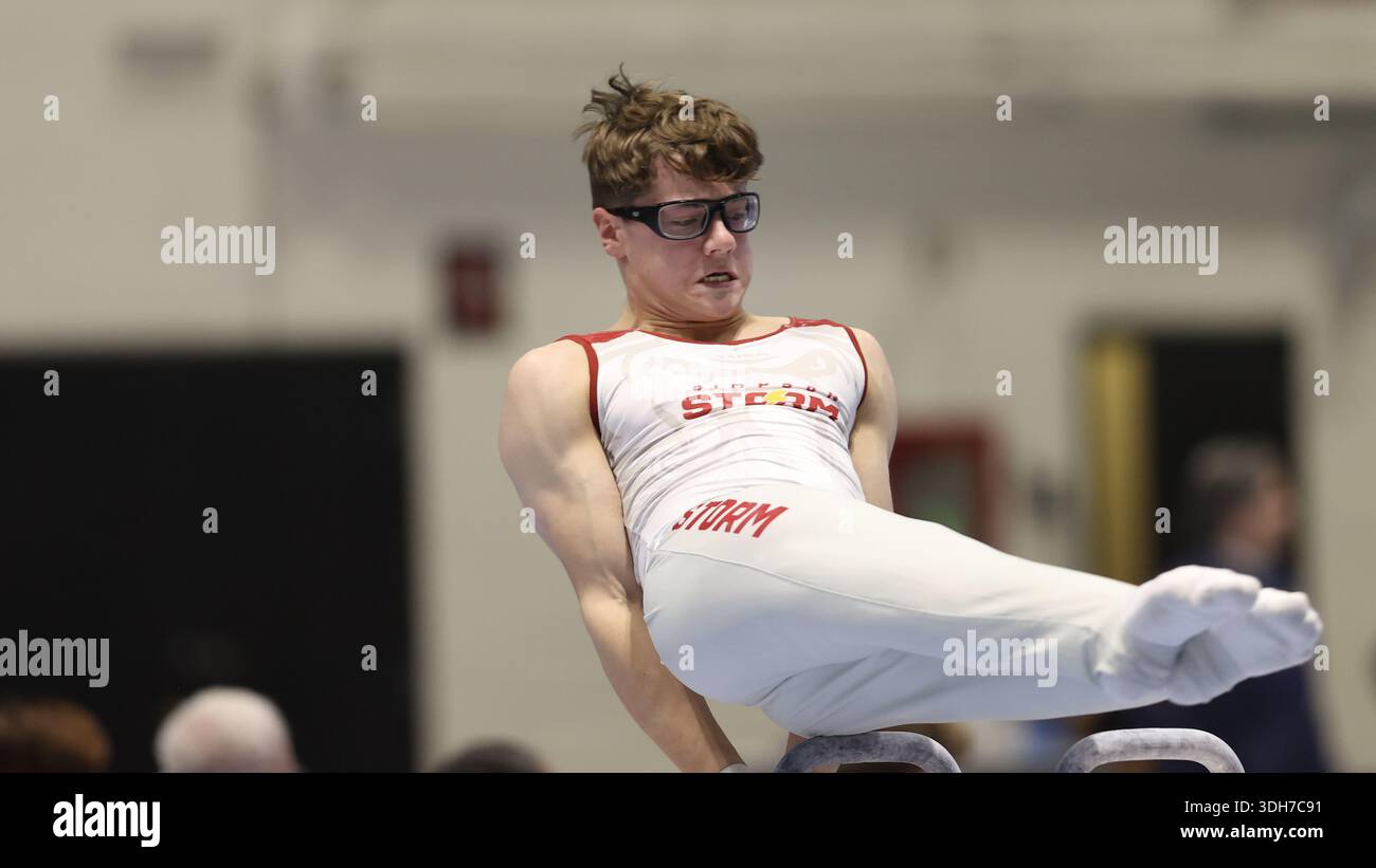 Simpson's Garrett Alexander competes during an NCAA gymnastics meet on ...