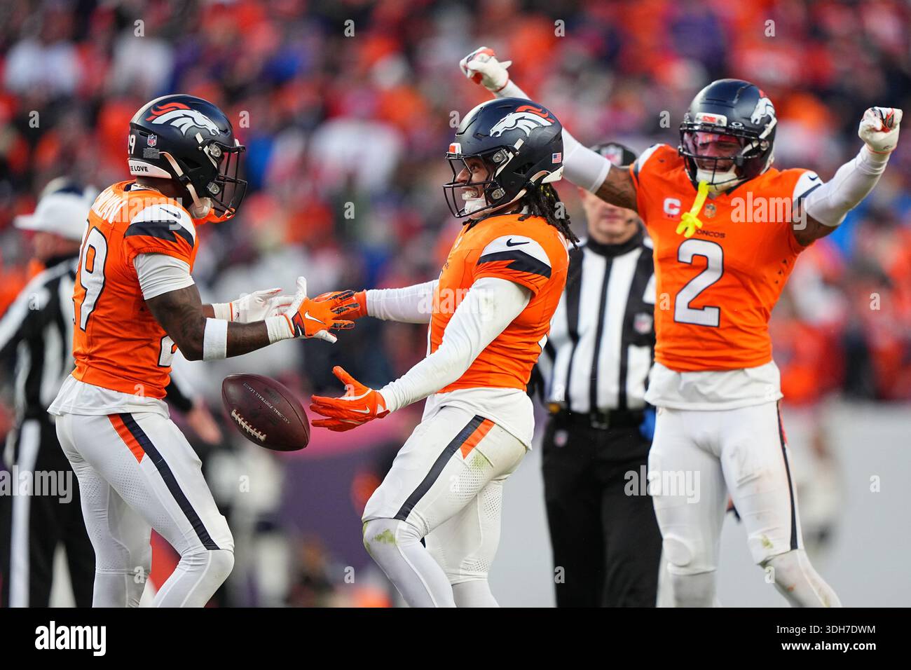 Denver Broncos safety P.J. Locke (6) celebrates his interception with ...