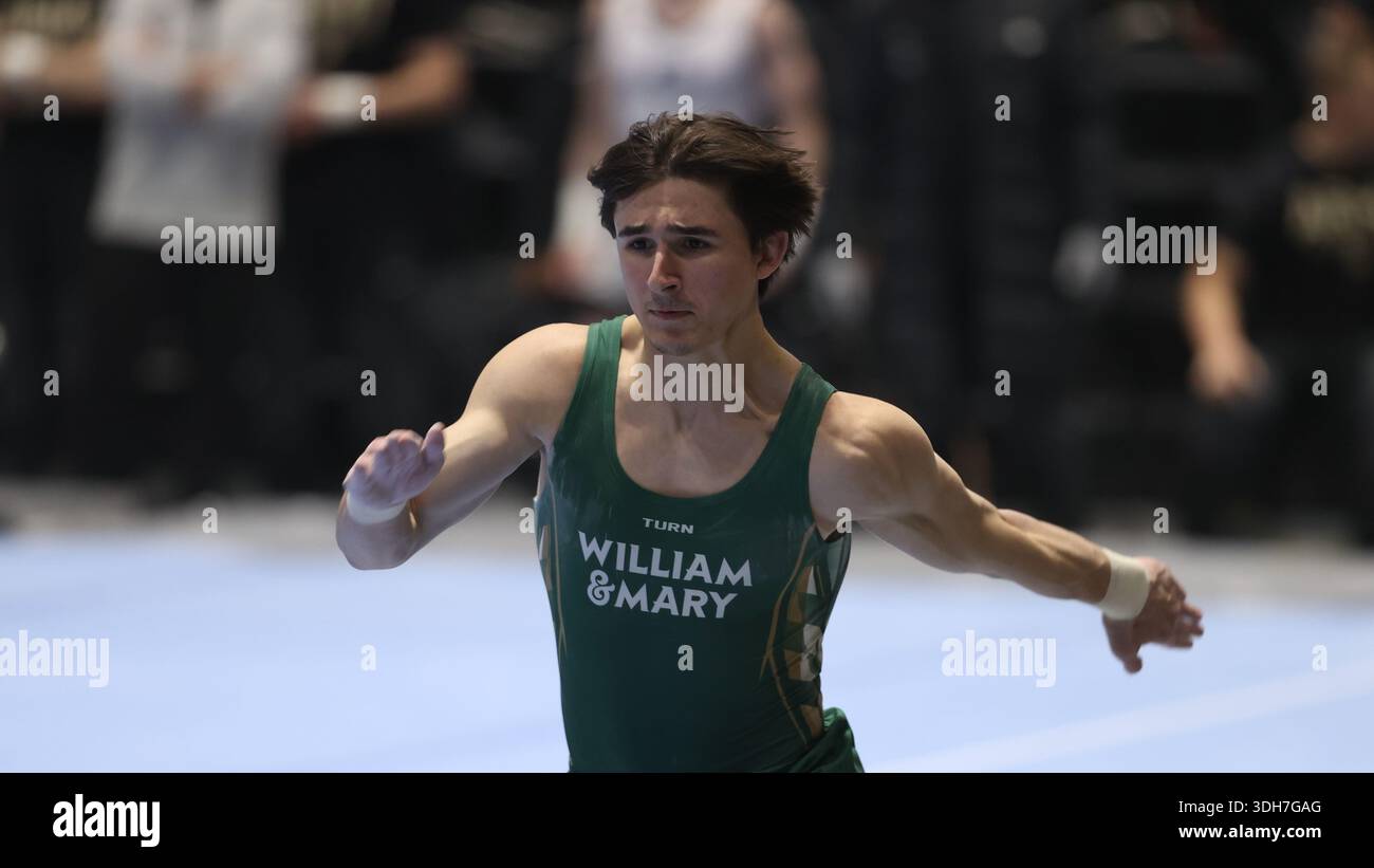 William & Mary's Connor Barrow competes during an NCAA gymnastics meet ...