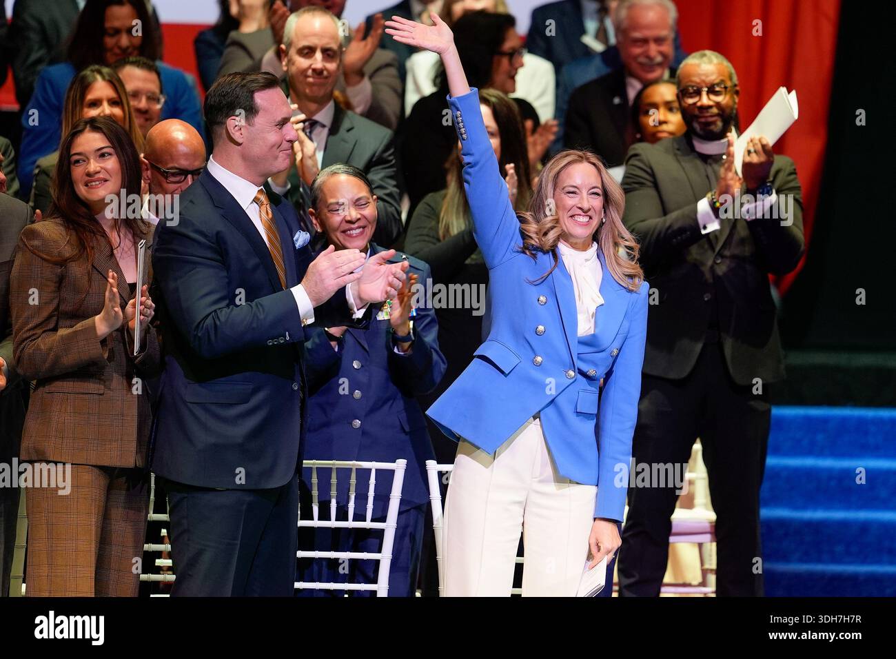New Jersey Governor-elect Mikie Sherrill waves as she arrives for her ...