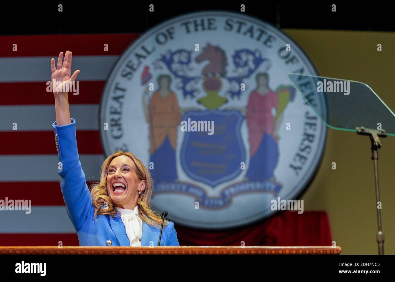 New Jersey Gov. Mikie Sherrill prepares to speak after taking the oath ...