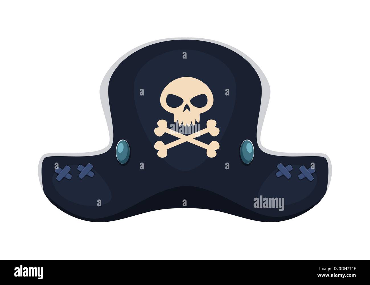 Cartoon pirate tricorn and corsair hat with skull and crossbones emblem ...