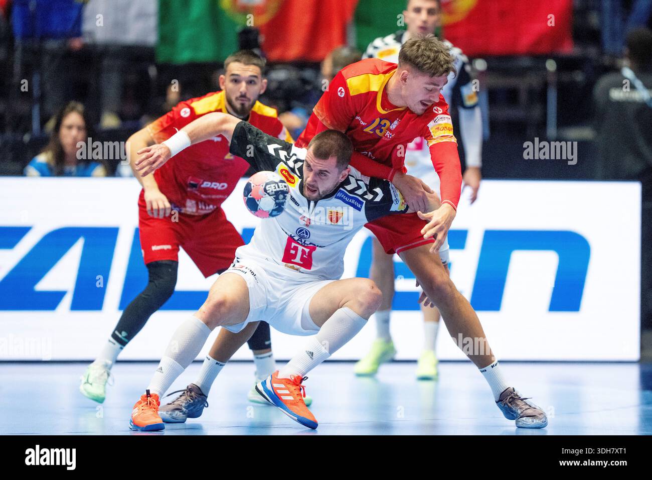 North Macedonia's Martin Velkovski and Romania's Calin Dedu, right, in ...