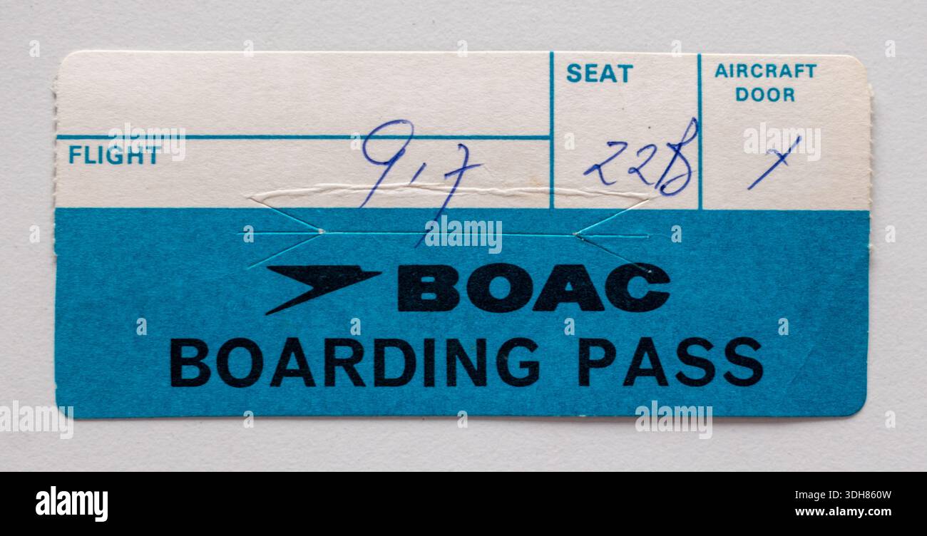 Vintage 1970s BOAC Airlines Passenger Boarding Pass Stock Photo - Alamy