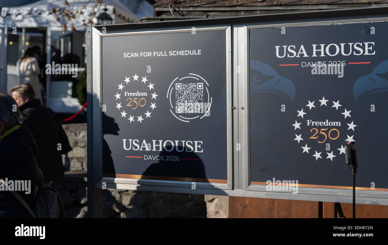 Usa house signage displaying qr code and event information at the forum ...