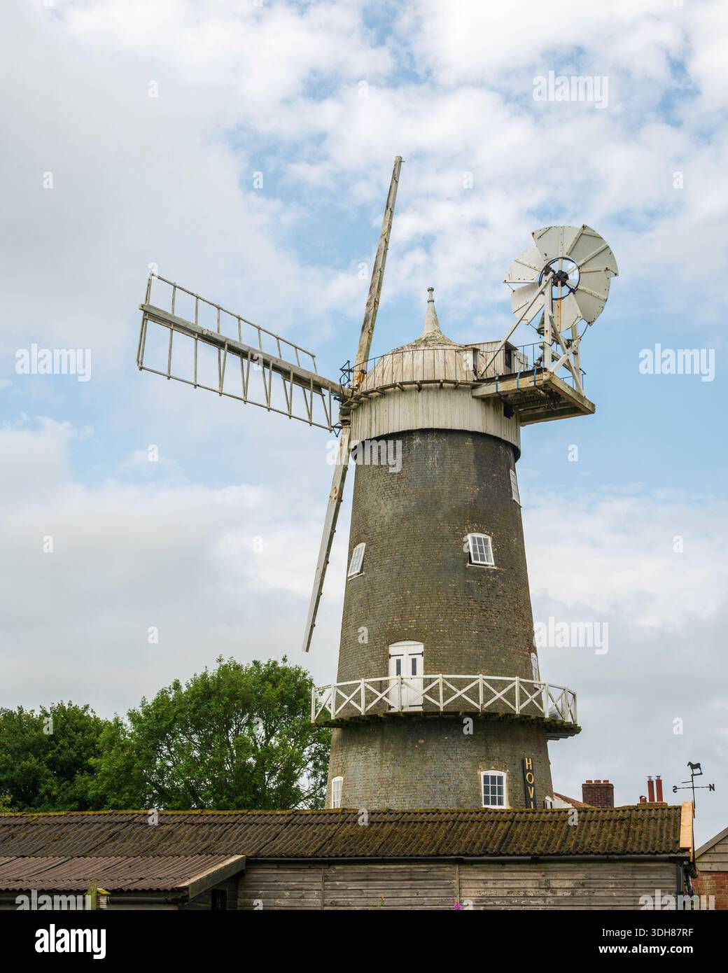 The restored 19th Century Bircham Windmill, a five storey tower ...