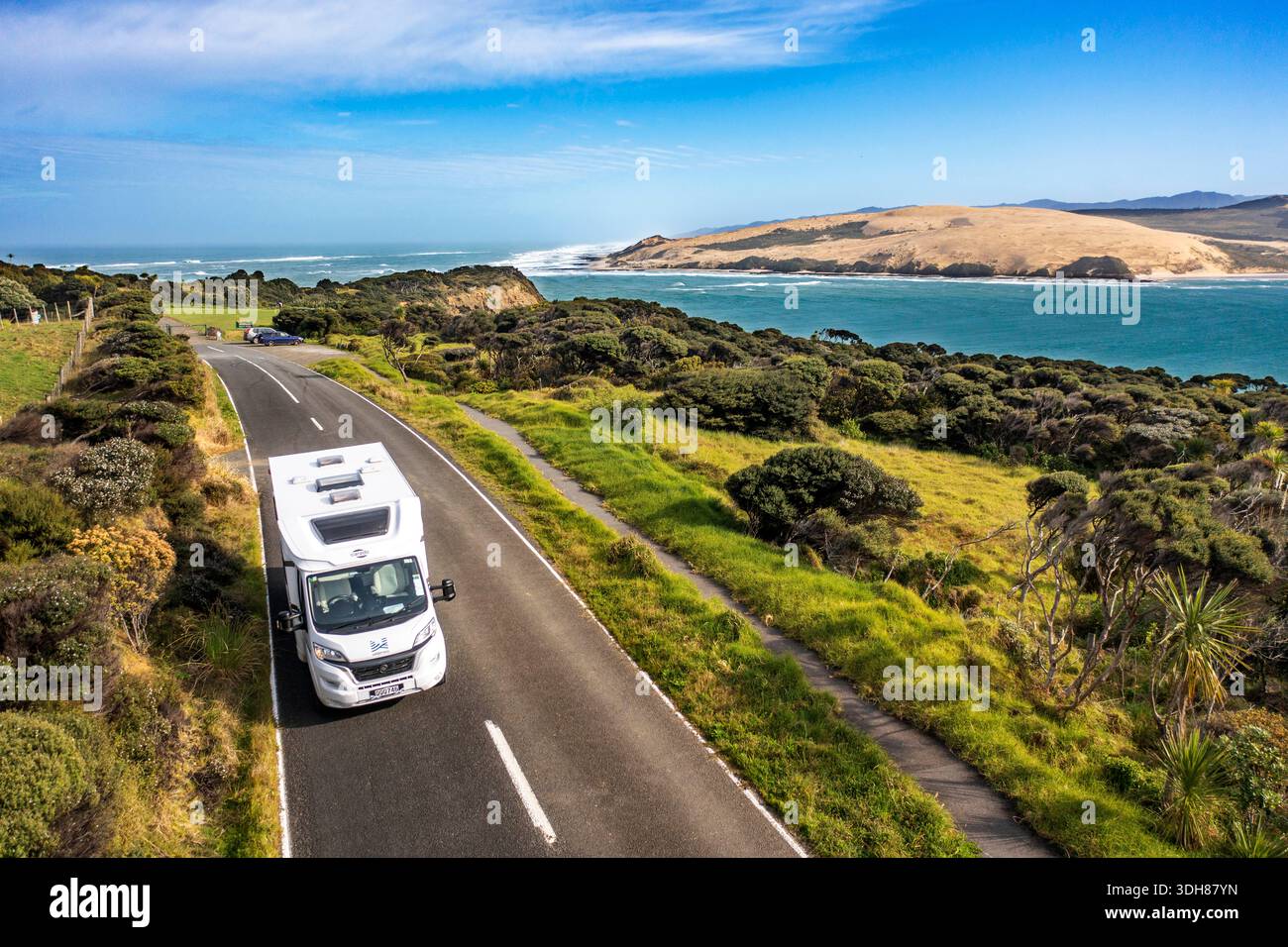 Motorhome camper at Arai Te Uru Recreation reserve, Hokianga Harbour ...