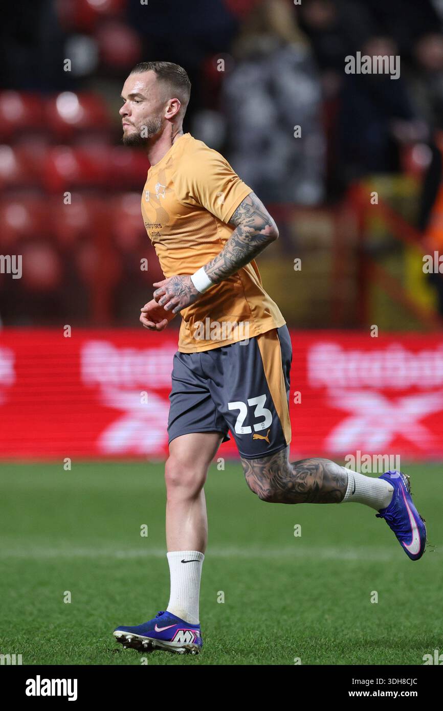 Derby County's Joe Ward warming up prior to kick-off ahead of the Sky ...