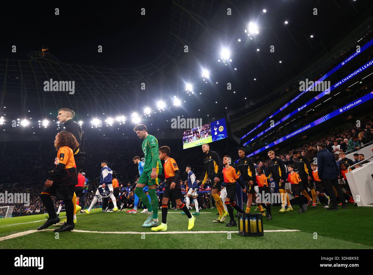 The Borussia Dortmund team walk out of the tunnel ready for kick off ...