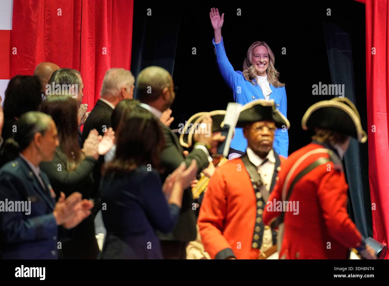 New Jersey Governor Mikie Sherrill arrives on the stage during an ...