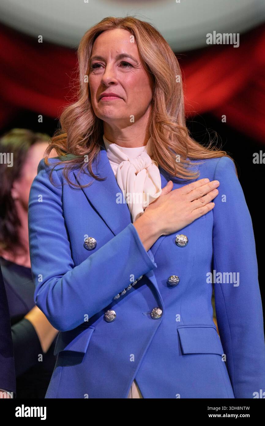 New Jersey Governor Mikie Sherrill stands during during her ...