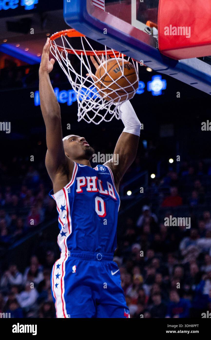 Philadelphia 76ers' Tyrese Maxey dunks the ball during an NBA ...