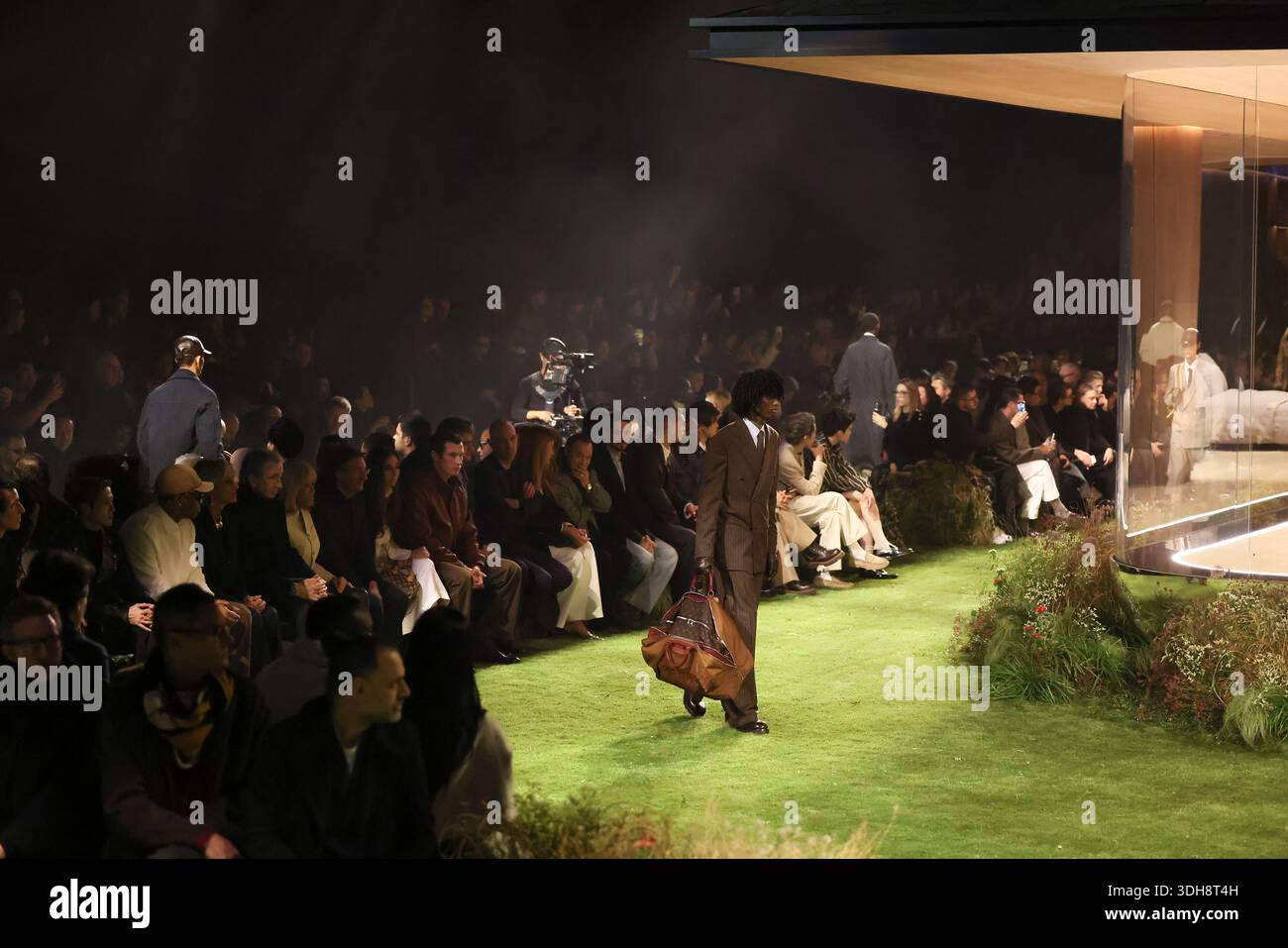 A model wears a creation as part of the Louis Vuitton Fall/Winter 2026 ...