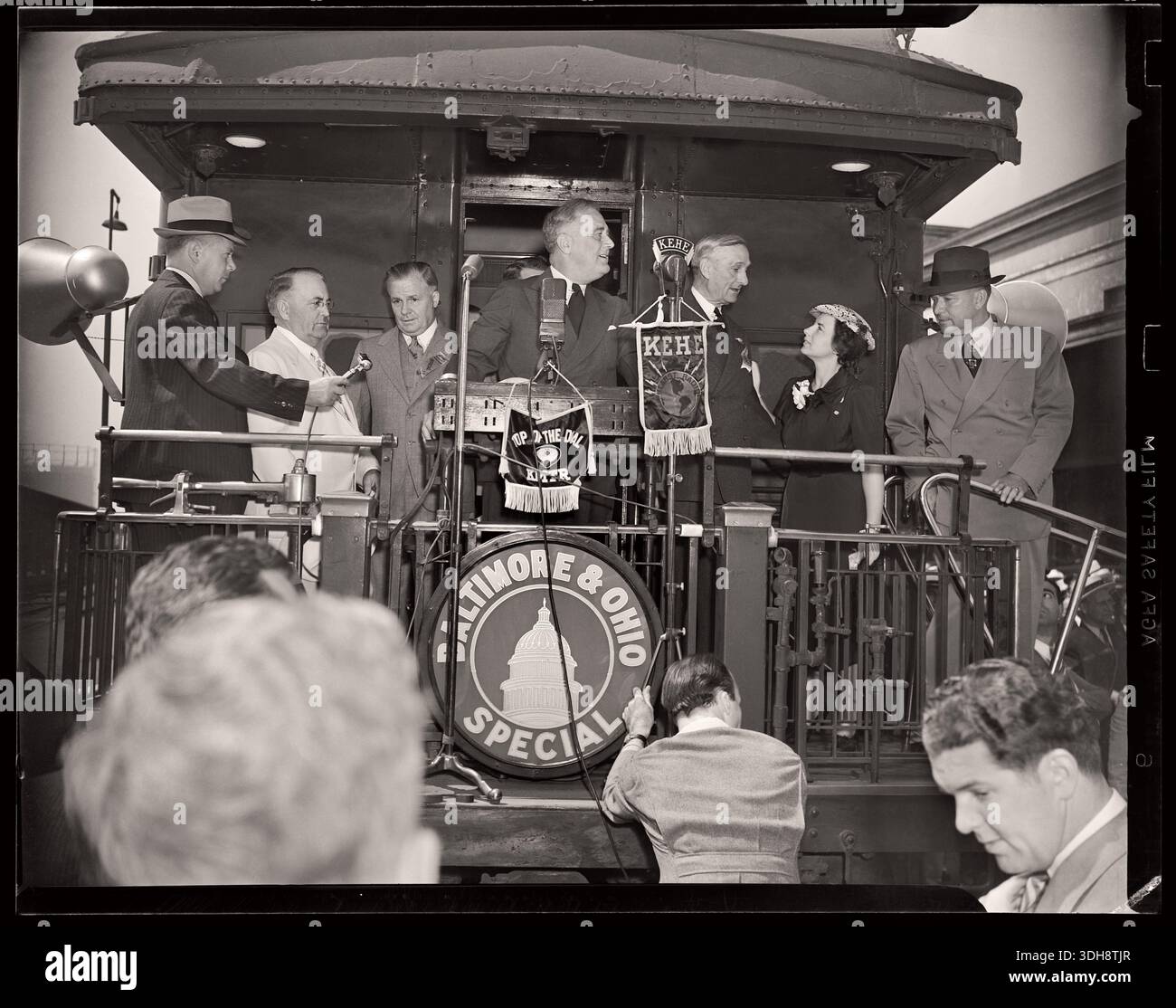 President Franklin D. Roosevelt speaking from a train on his 1936 ...